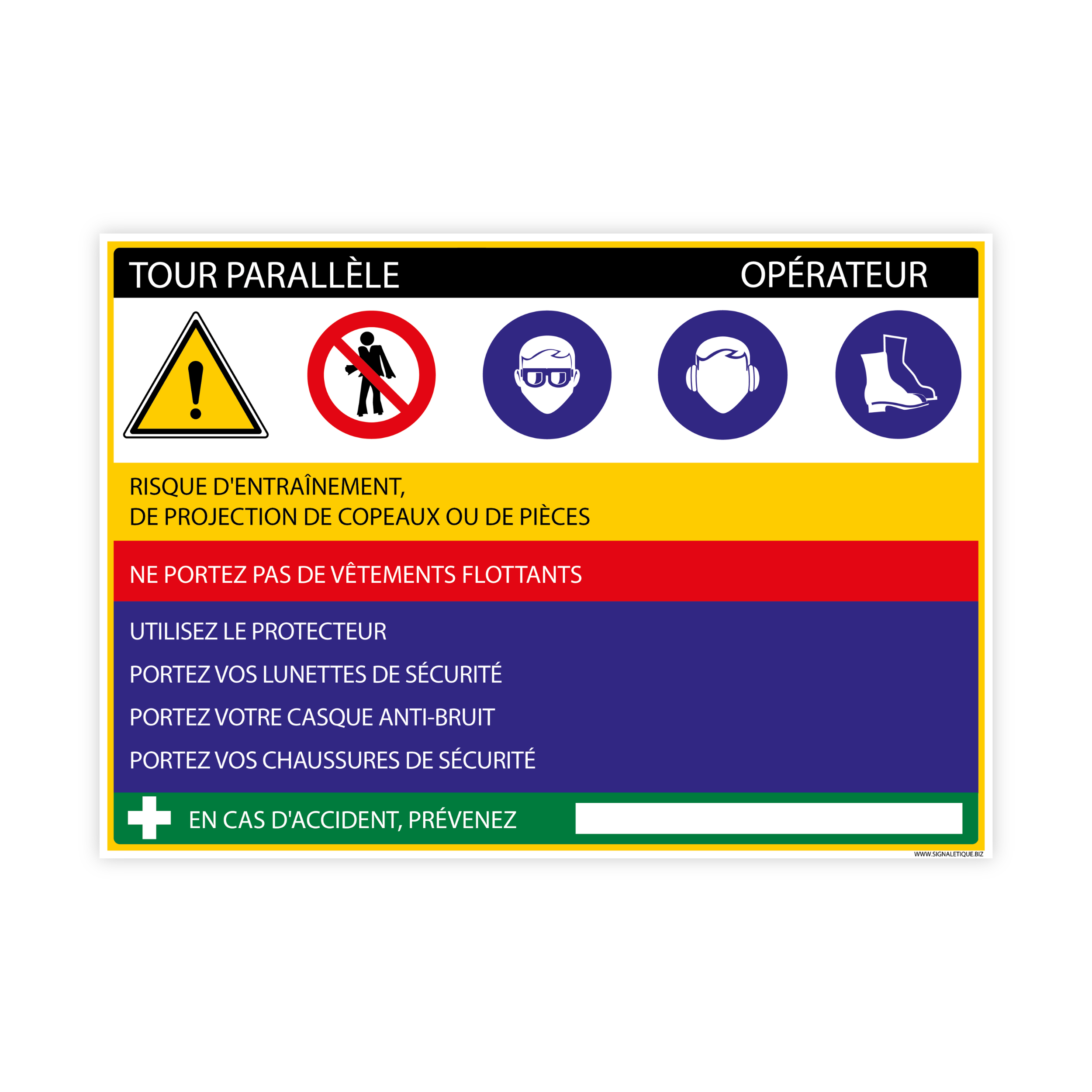 Panneau fiche de poste pour opérateur tour parallèle, PVC, 420 x 300 mm ...