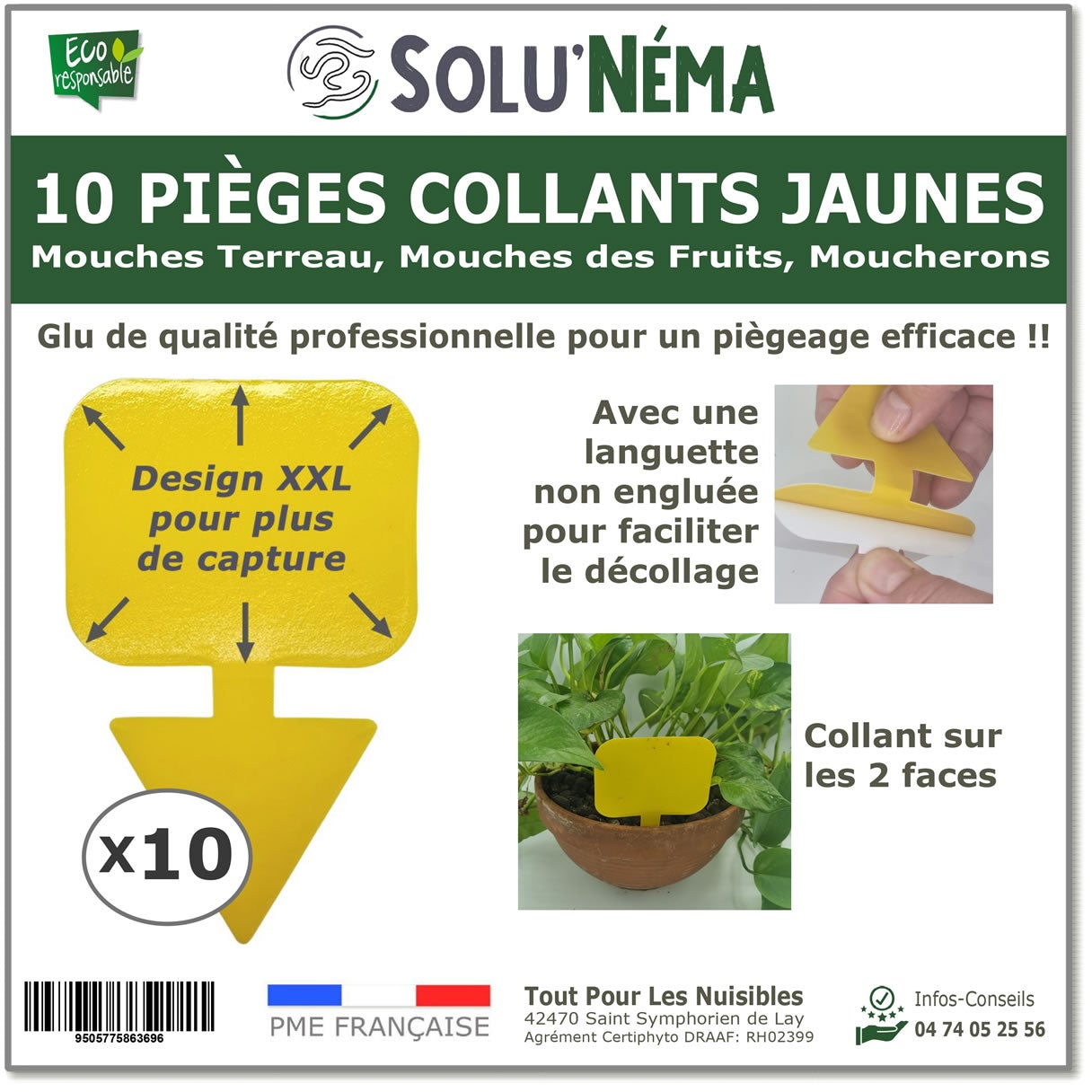 SoluNéma - 10 Pièges Collants Jaunes pour Mouches du Terreau, Mouches ...