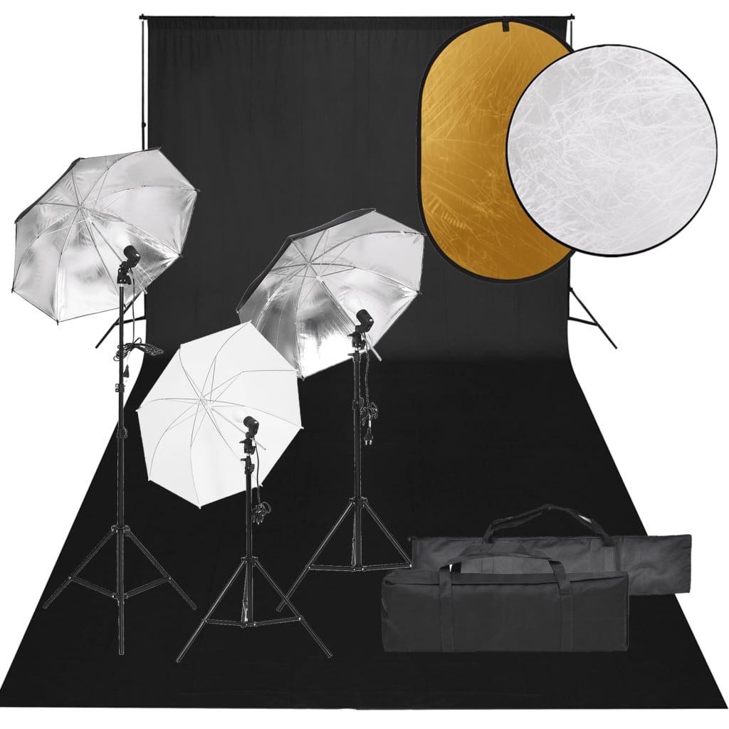VidaXL Kit de estudio fotográfico con set de luces, fondo y reflector ...