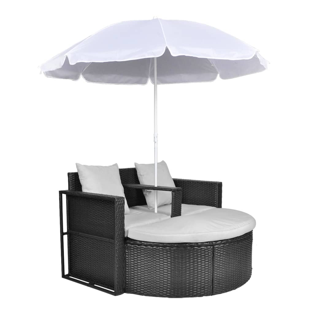 Lit Adulte | Lit de jardin avec parasol Noir Résine tressée CWV94108 ...