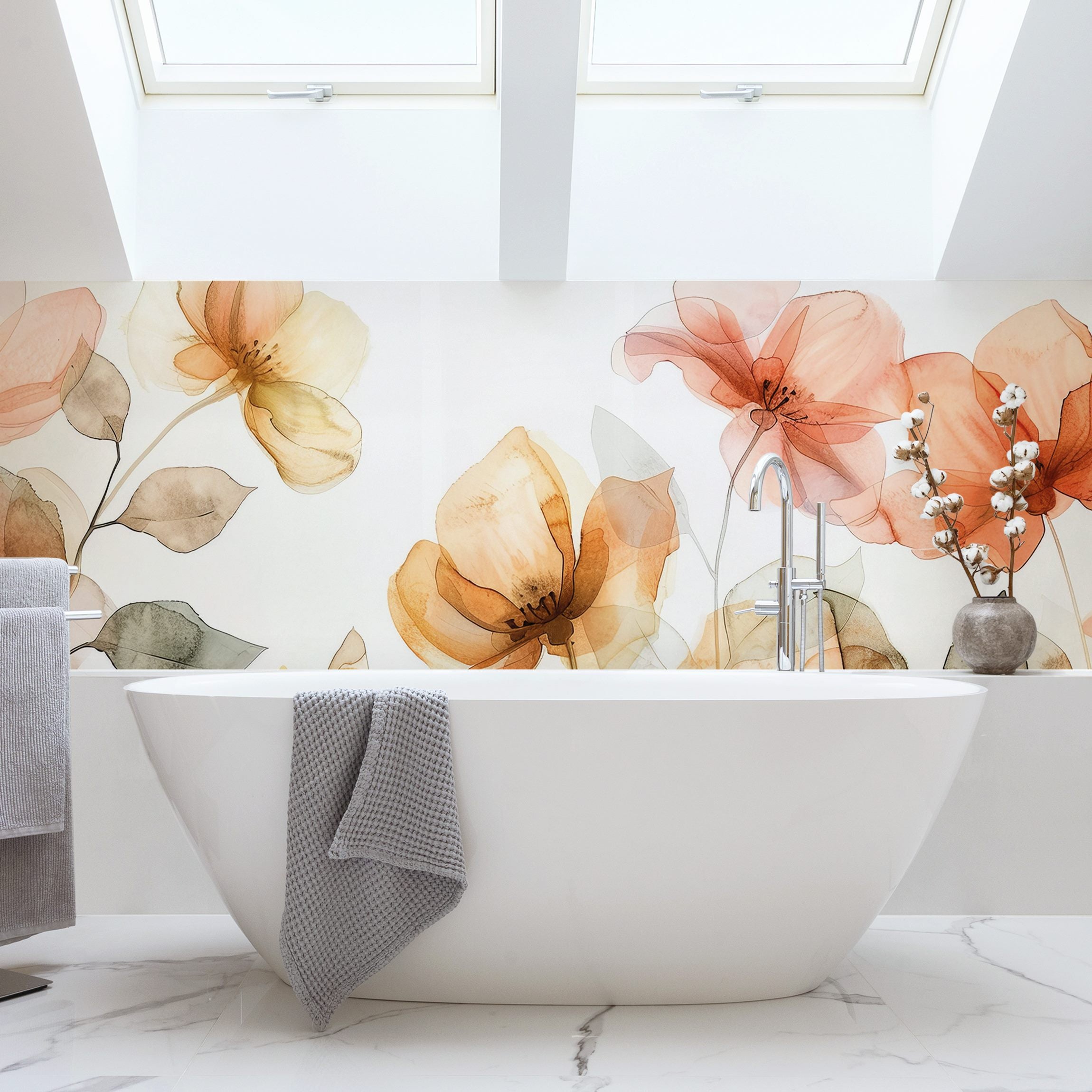 Panneau mural pour salle de bain - Fleurs délicates en aquarelle 260 x ...