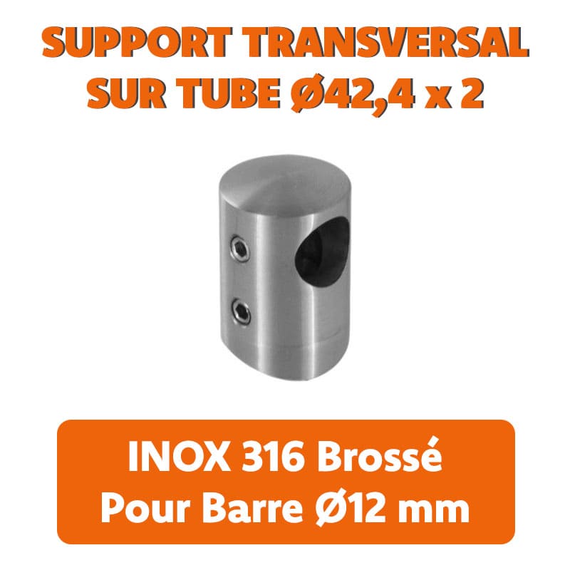 SUPPORT TRANSVERSAL SUR TUBE Ø42.4 mm POUR BARRE Ø12 mm - INOX 316 | Leroy Merlin