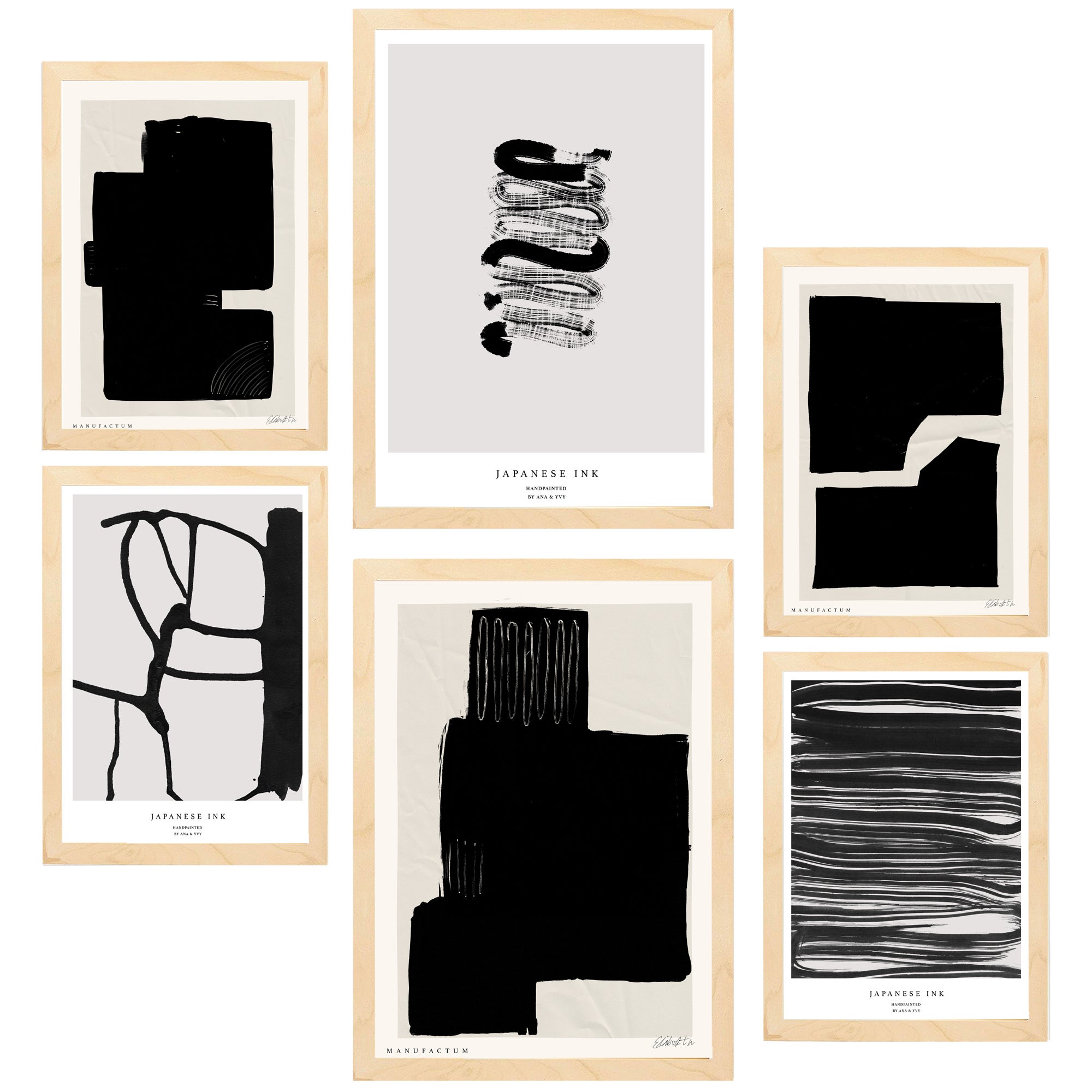 Nacnic Set De 6 Pósters Arte En Tinta Japonesa. Blanco Y Negro Marco Madera Clara | Leroy Merlin