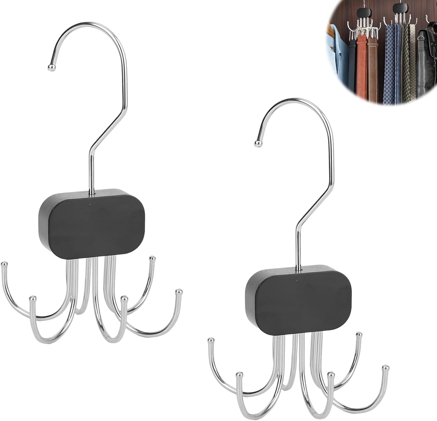 2 Porte-Ceintures avec 6 Crochets, Range Ceinture Rotatif 360° Cintre ...