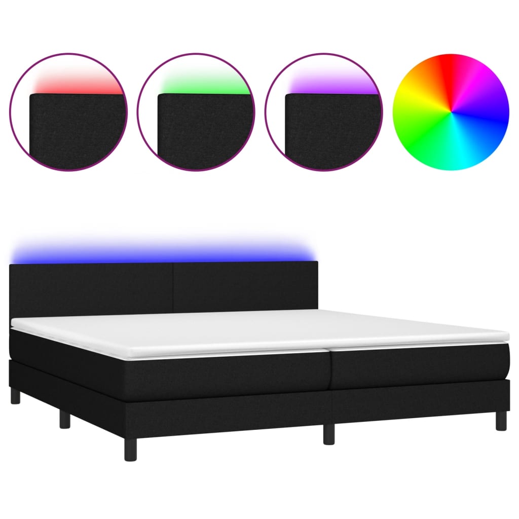 Cama box spring con colchón LED tela negro 200x200 cm | Leroy Merlin