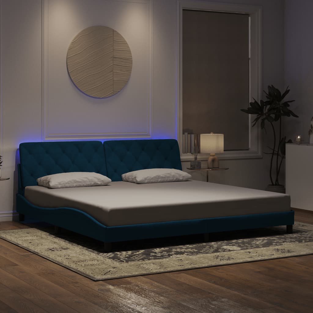 Estructura de cama con luces LED azules 200x200 cm terciopelo | Leroy ...