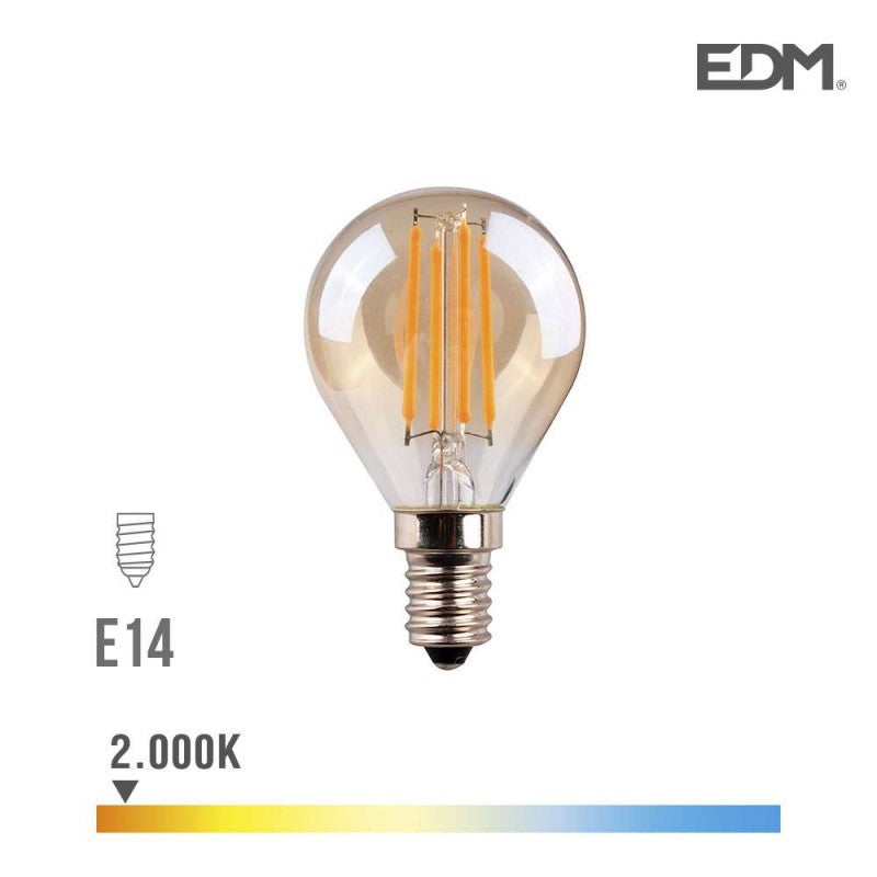 Bombilla LED EDM Filamento Esférica Cristal Vintage E14 4,5W 400lm 2000K Luz Cálida Ø4,5x7,8cm ...