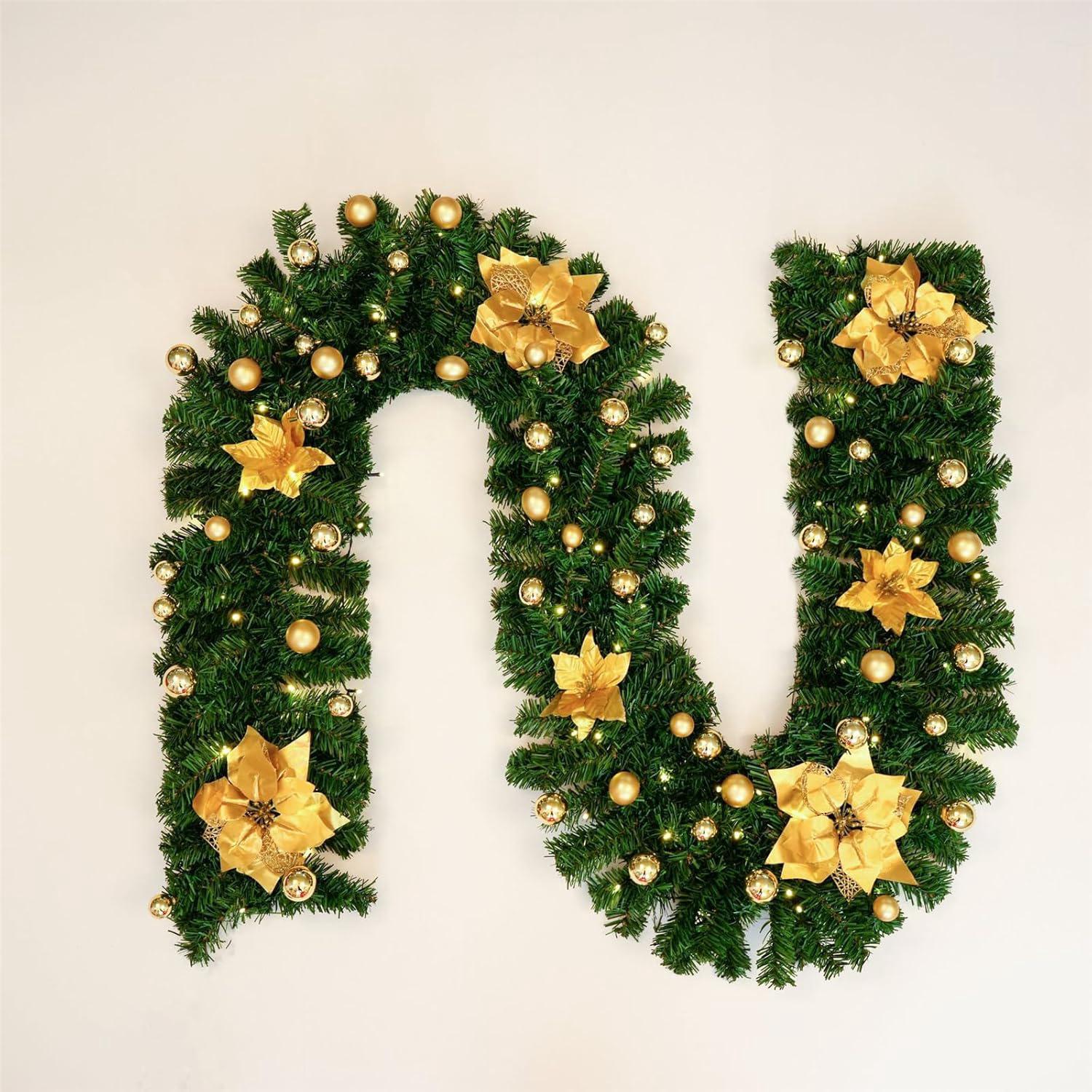 Guirlande de Noël, guirlande de sapin artificiel de 2,7 m, couronne de ...