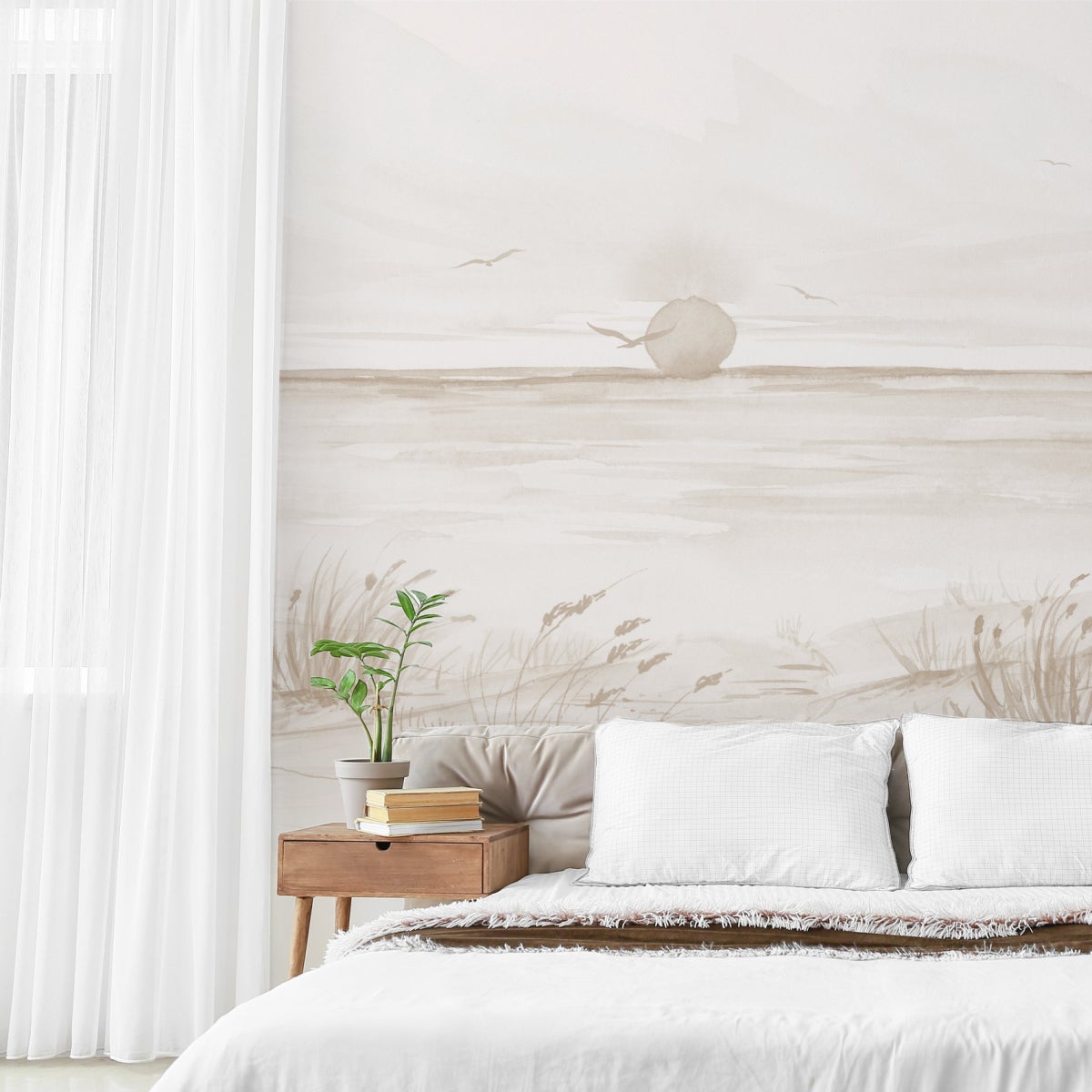 Carta da parati panoramica Paesaggio al tramonto, Beige 300 x 250cm ...