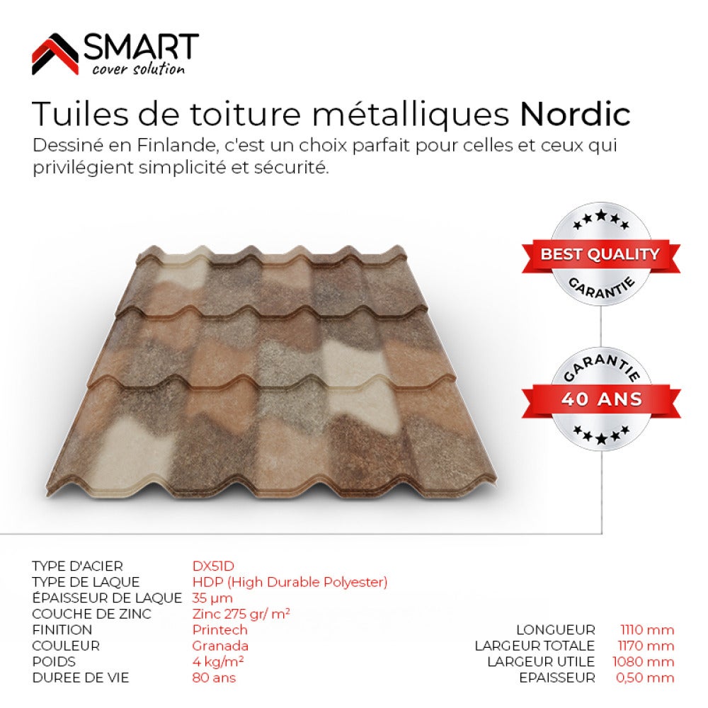 Tuile de toiture métallique NORDIC Coloris Spanish Roof Granada ...