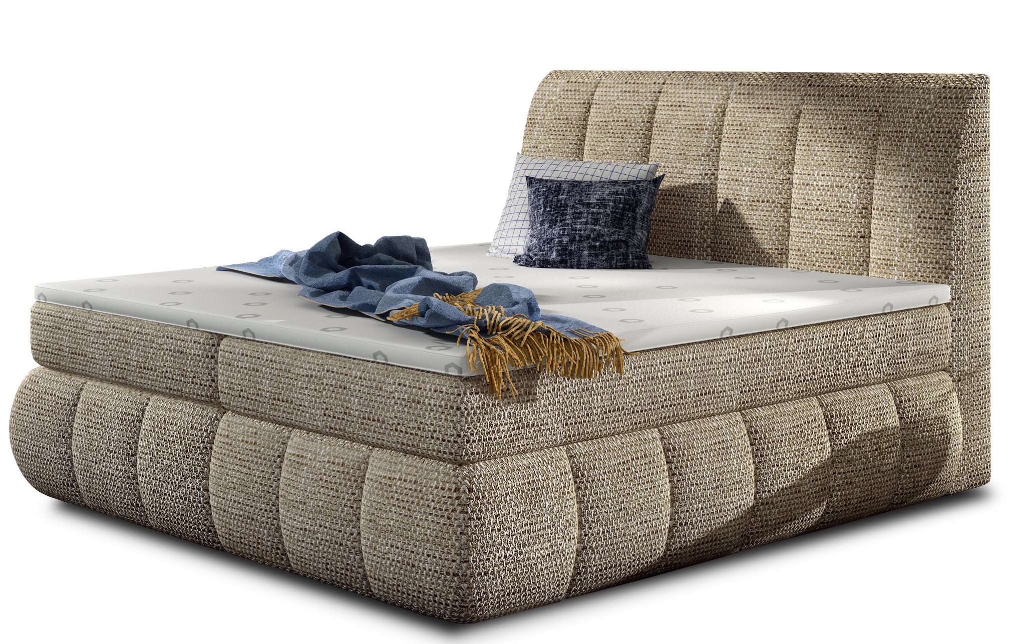 Lit continental matelassé tissu beige clair chiné Florencia-160x200 ...