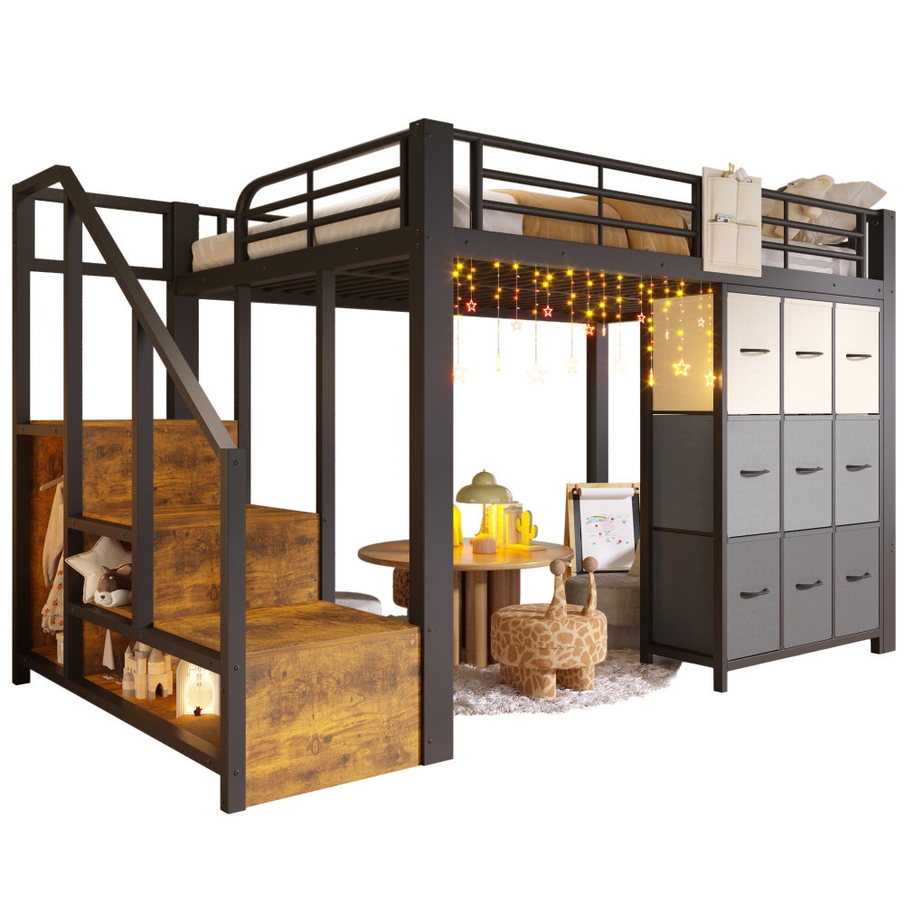 Cama tipo altillo, 140×200 cm, metal, con cajones, armario, barandilla ...