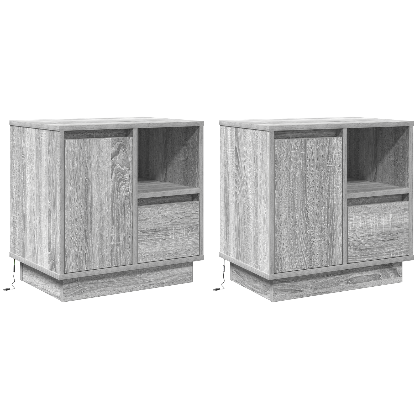 Lot de 2 Tables de nuit - Tables de chevet avec LED Gris Sonoma 50x34 ...