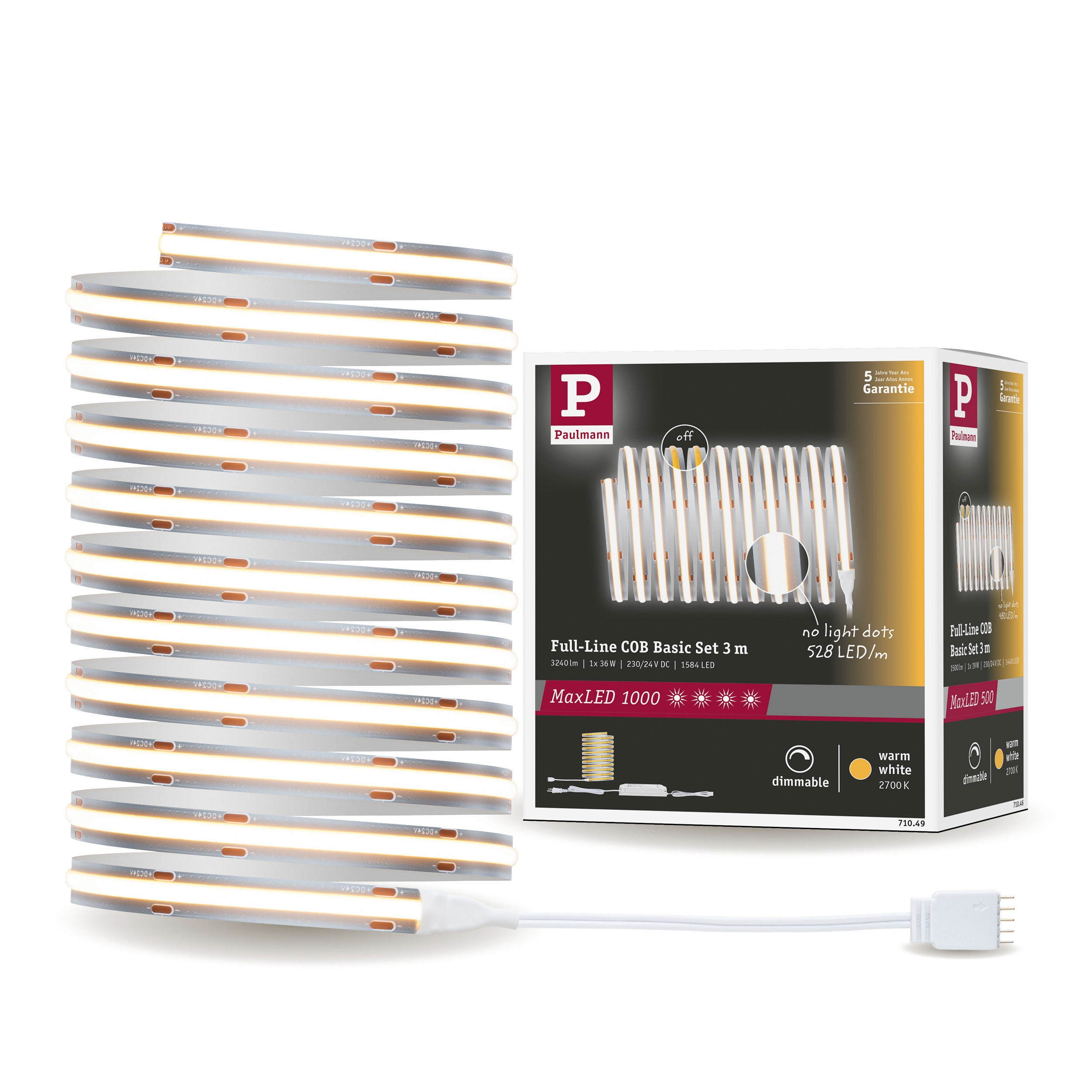 MaxLED 1000 Strip LED Kit de base COB 3m Blanc chaud 3m 36W 1080lm/m ...