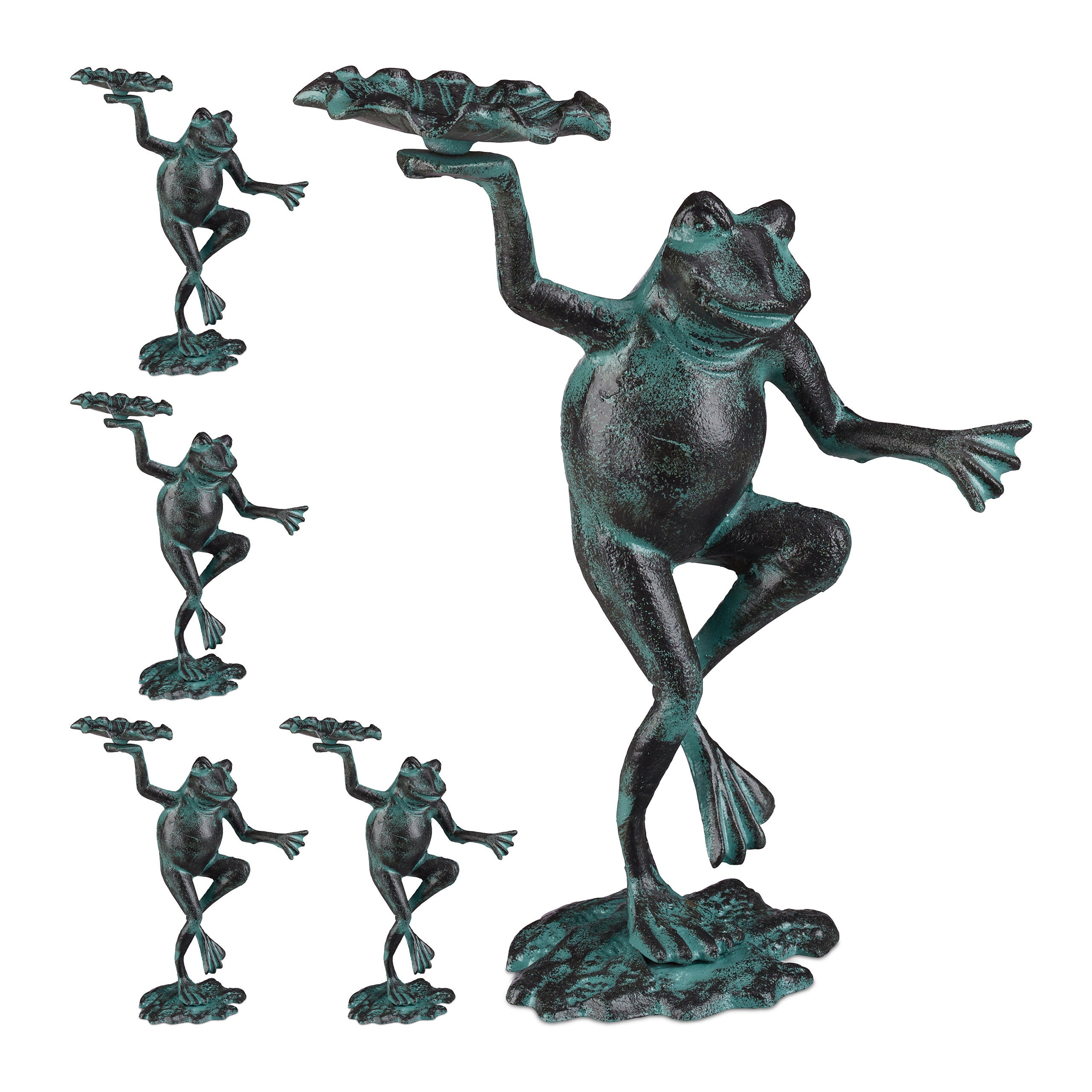 Statue de jardin, lot de 5, grenouille dansante, fonte fer, sculpture ...