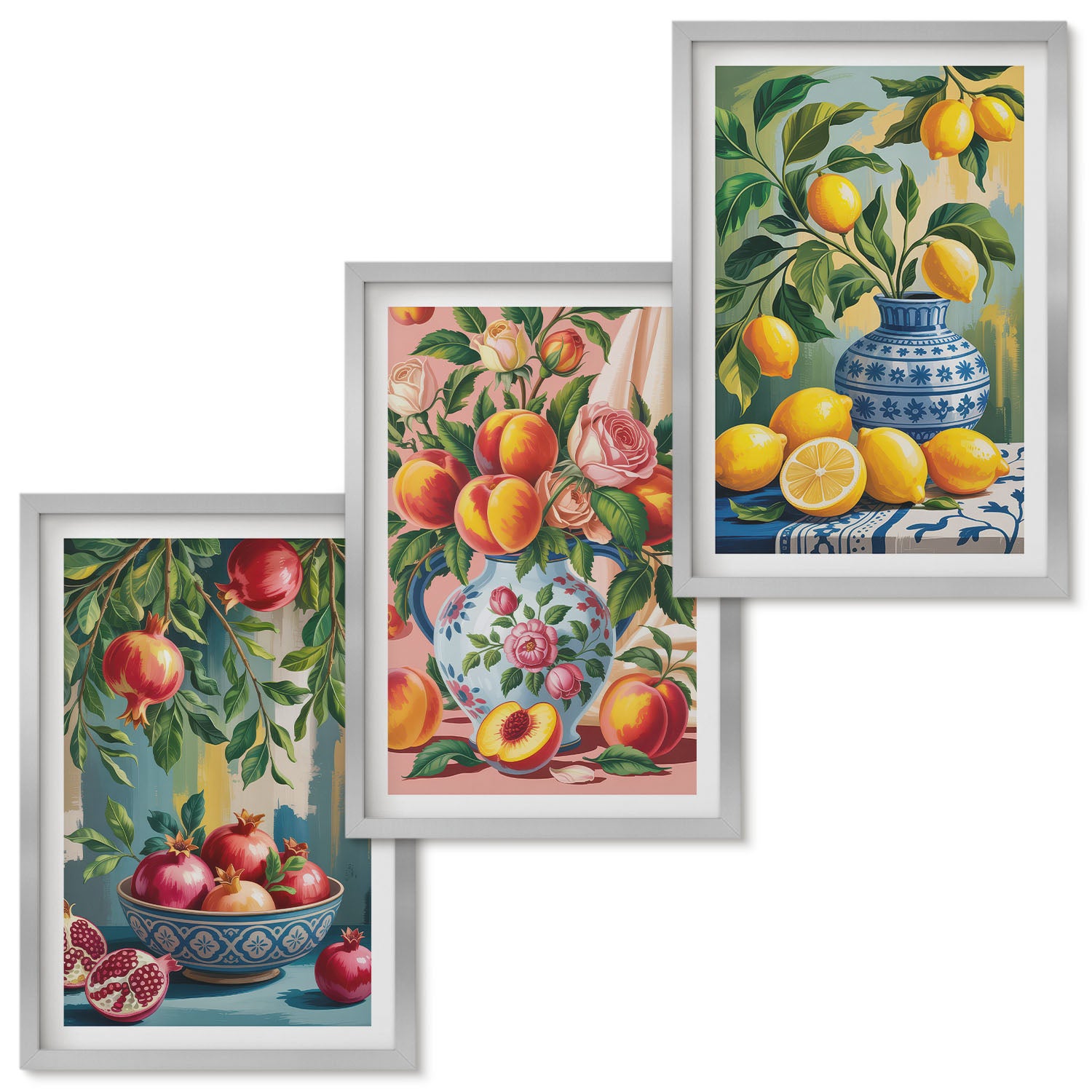Ensemble de tableaux encadrés - 3 parties | Compositions de fruits à ...