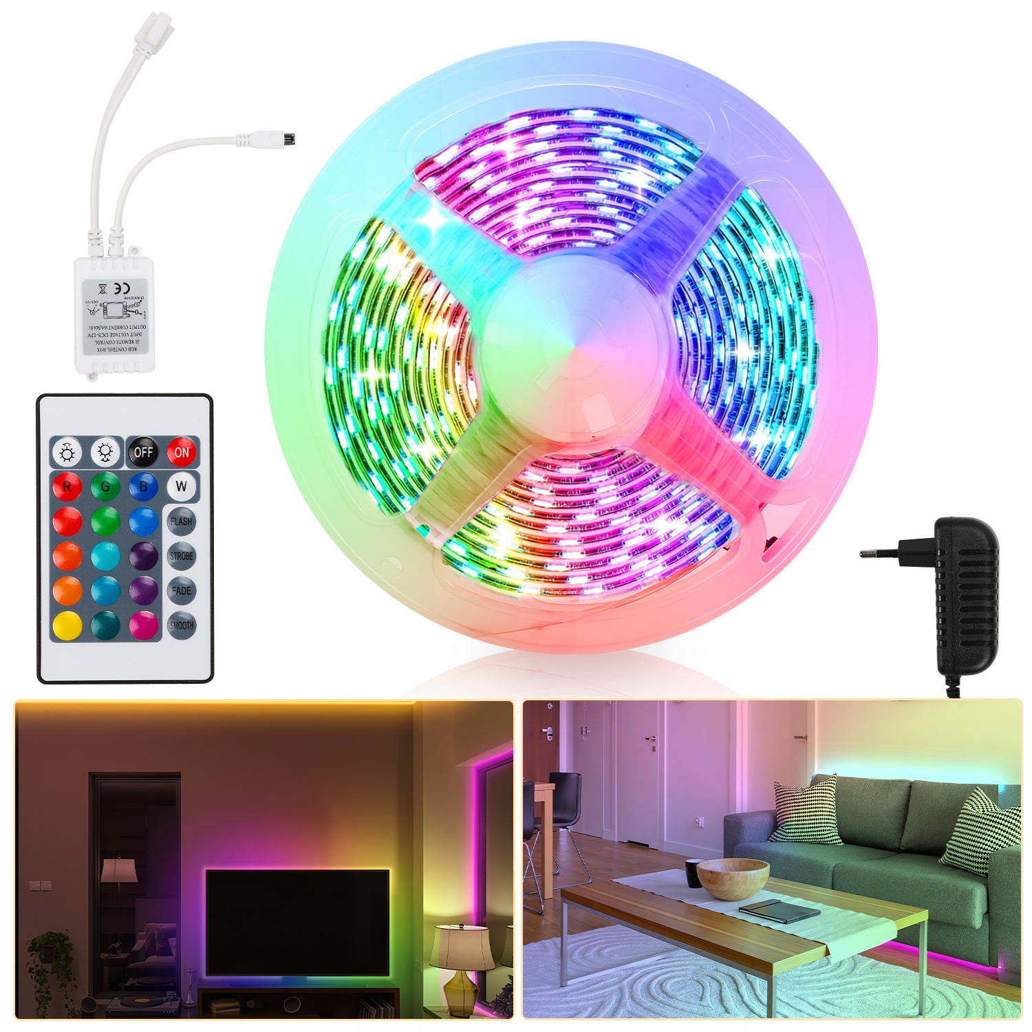 Bande LED lumineuse RGB, Ruban LED 3M 90 LEDs interieur 5050 SMD avec ...