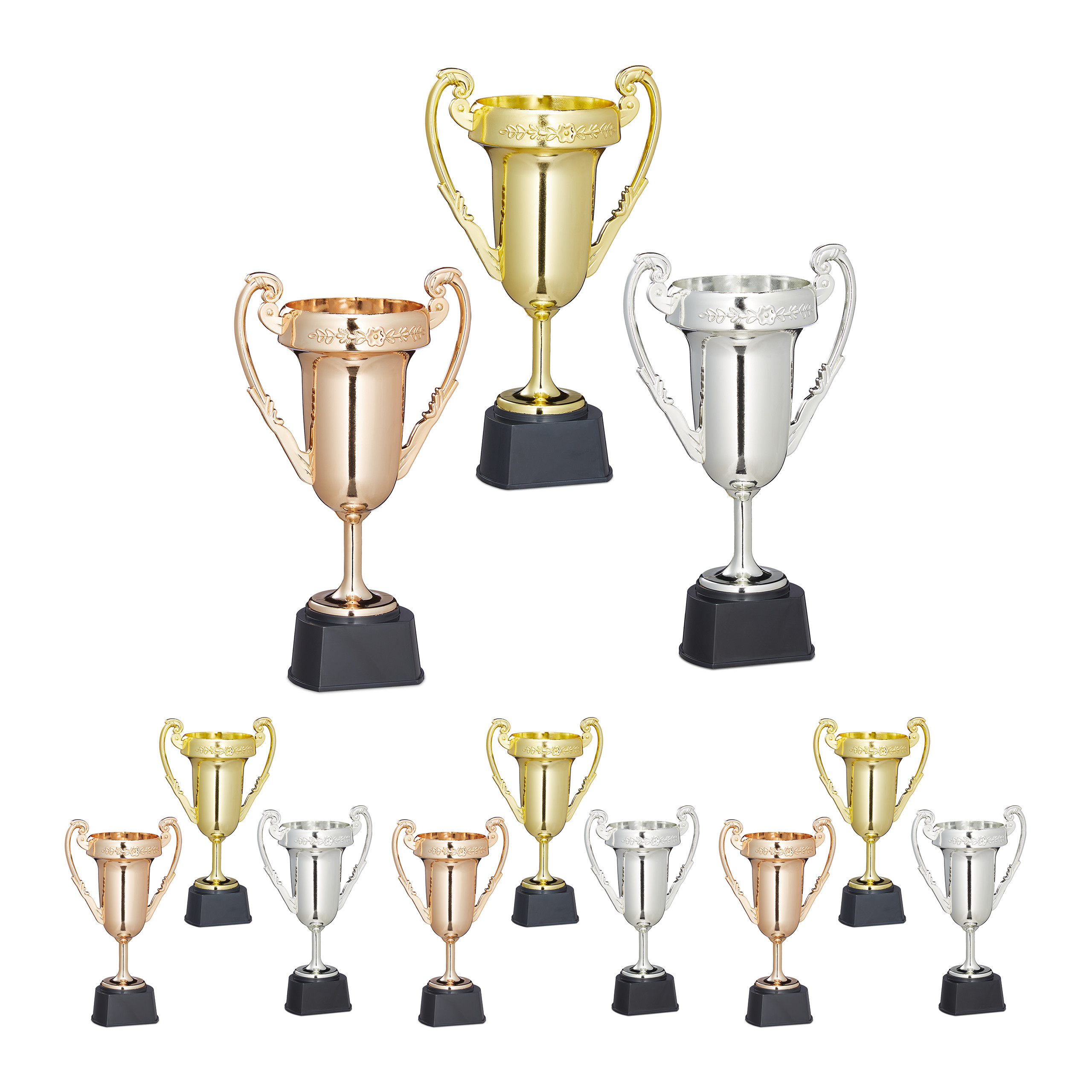 Trophée, lot de 12, sport et fête, coupe sans inscription à anse, plastique, 22,5 x 13,5 x 8,5 ...