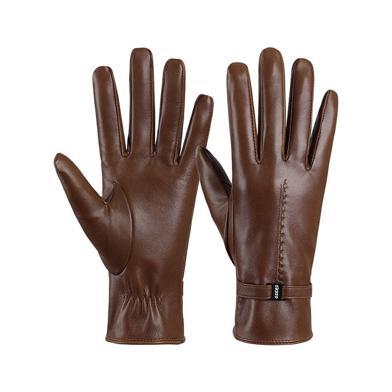 Cálidos guantes de cuero de piel de cabra coffee L | Leroy Merlin