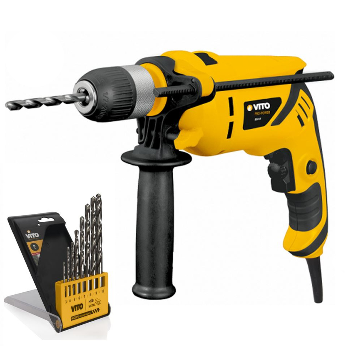 Taladro percutor 850W VITO + Brocas de acero 8 piezas Portabrocas 13mm ...