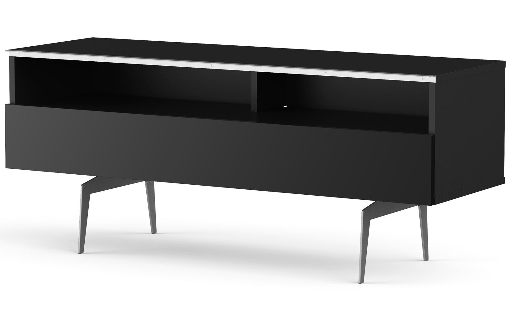 Meuble TV 2 niches 1 porte mélaminé noir et pieds métal gris Perth ...