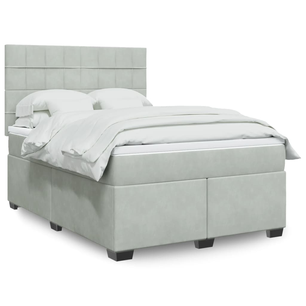 Cama box spring con colchón terciopelo gris claro 160x200 cm | Leroy Merlin