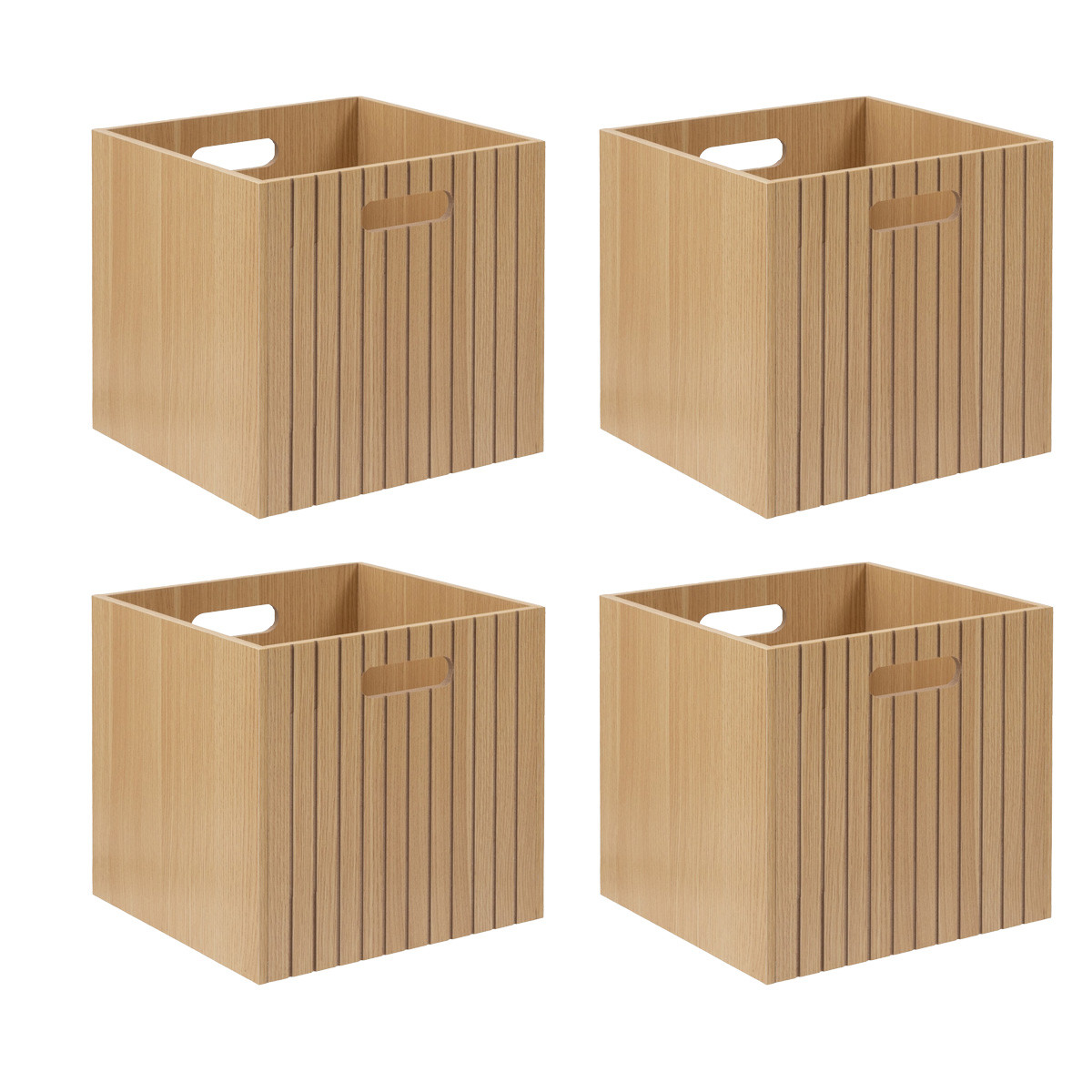 Lot de 4 Boîtes de rangement en bois effet tasseau | Leroy Merlin