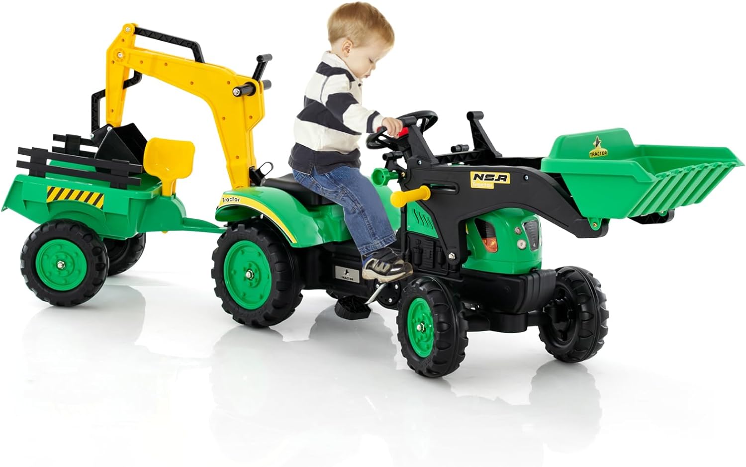 Tractor Pedales 3 en 1 para Niños, Topadora de Juguete con 6 Ruedas ...