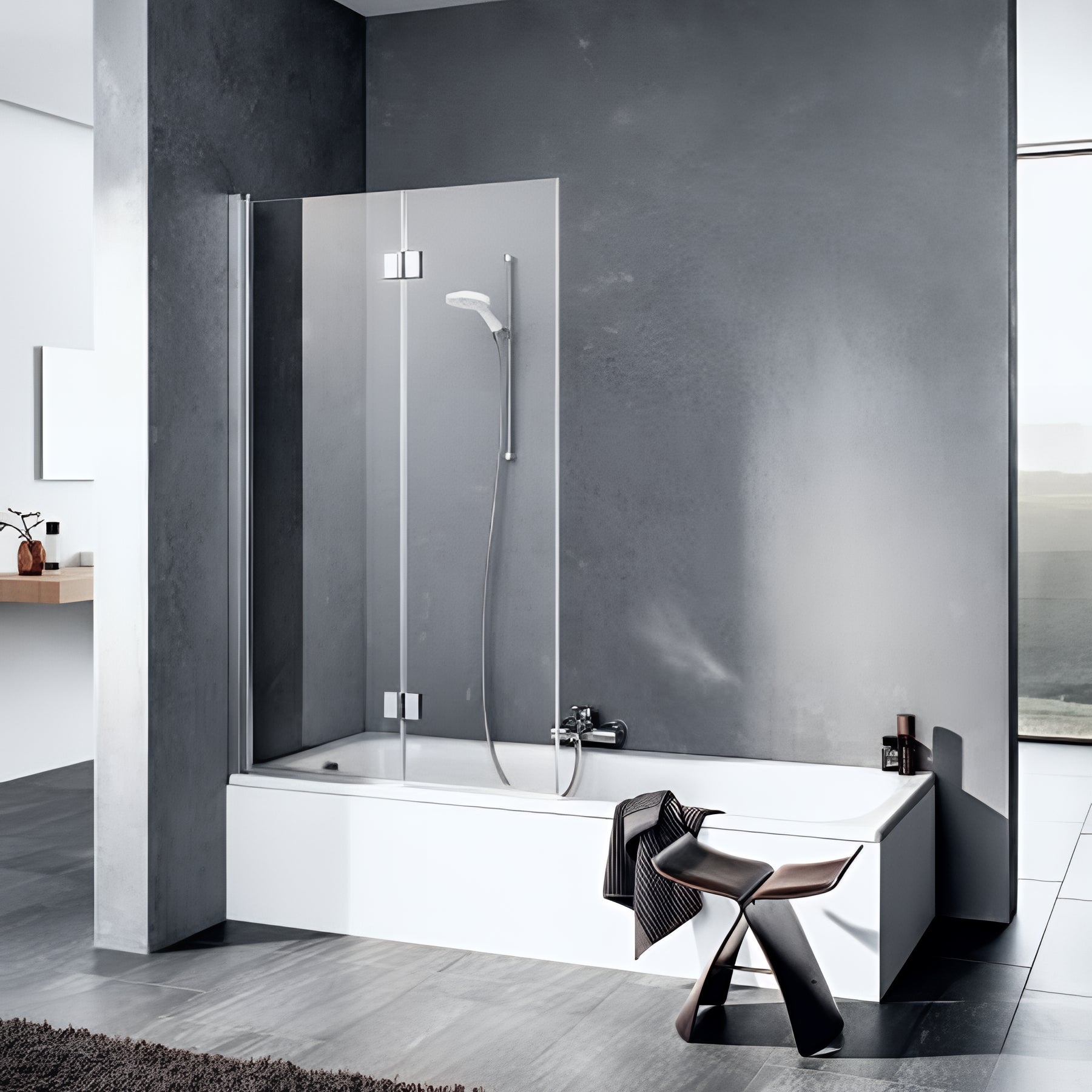 Parete vasca larghezza 120 cm altezza 150 cm profilo argento lucido ...