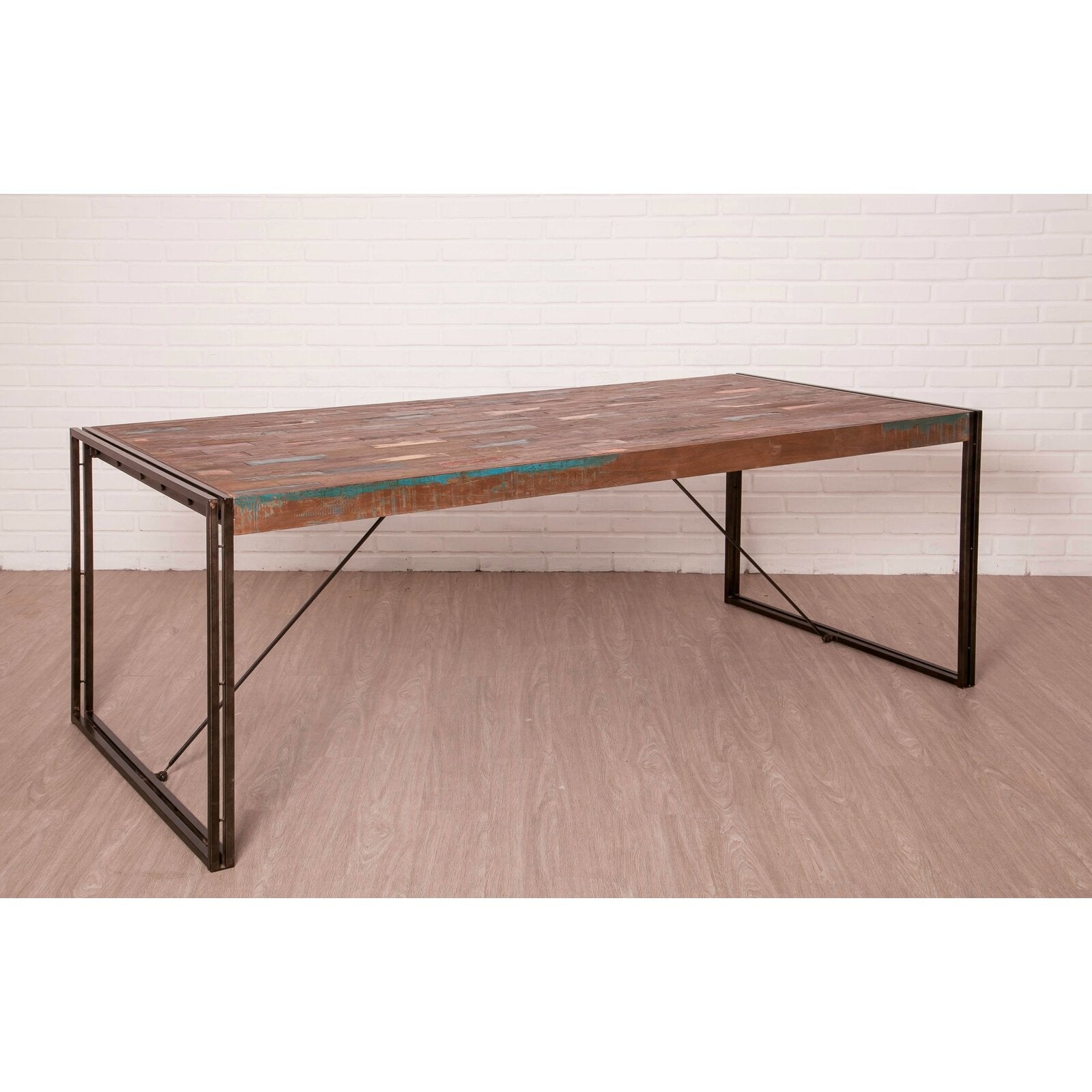 Table de repas loft xxl teck recyclé 222 x 100 x 54 cm Bois foncé, noir | Leroy Merlin