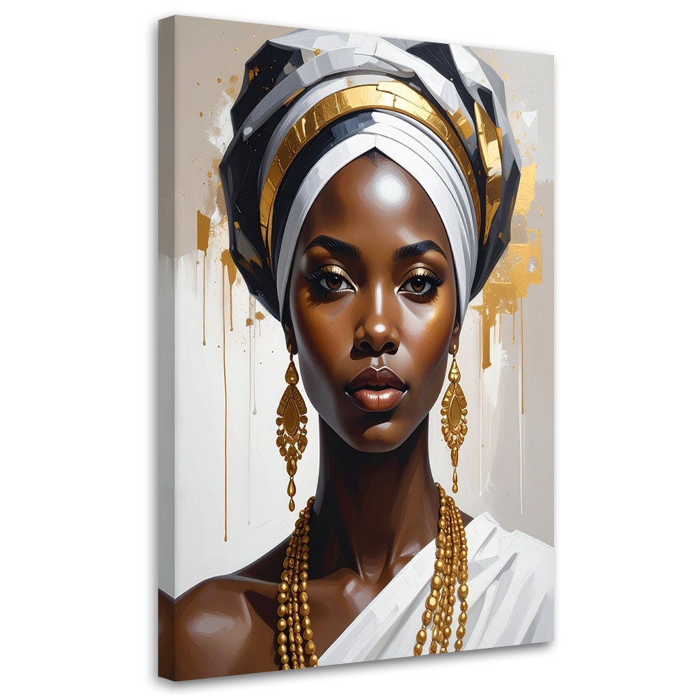 Tableau Moderne, Portrait d'une femme avec un turban blanc et or 60x90 ...