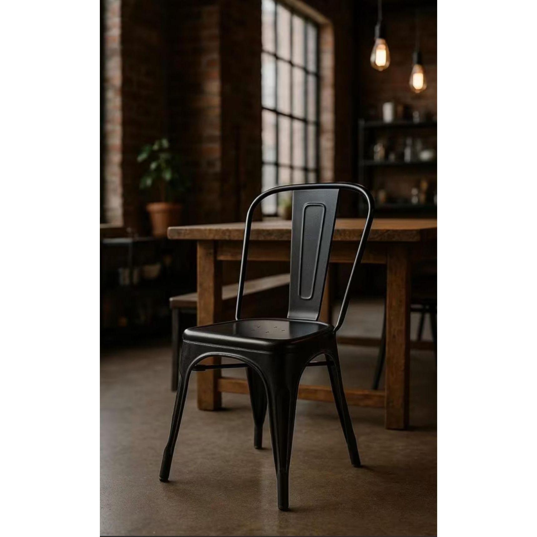 Silla BETA in Black Satin, Industrial Style Stackable Metal Chair for ...