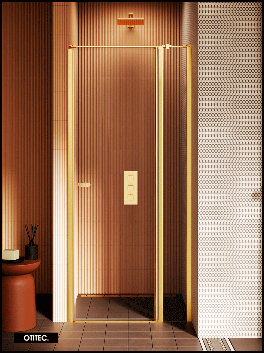 Puerta de Ducha Simple Pivotante - 110 x 195 - ORO CEPILLADO - NEW ...