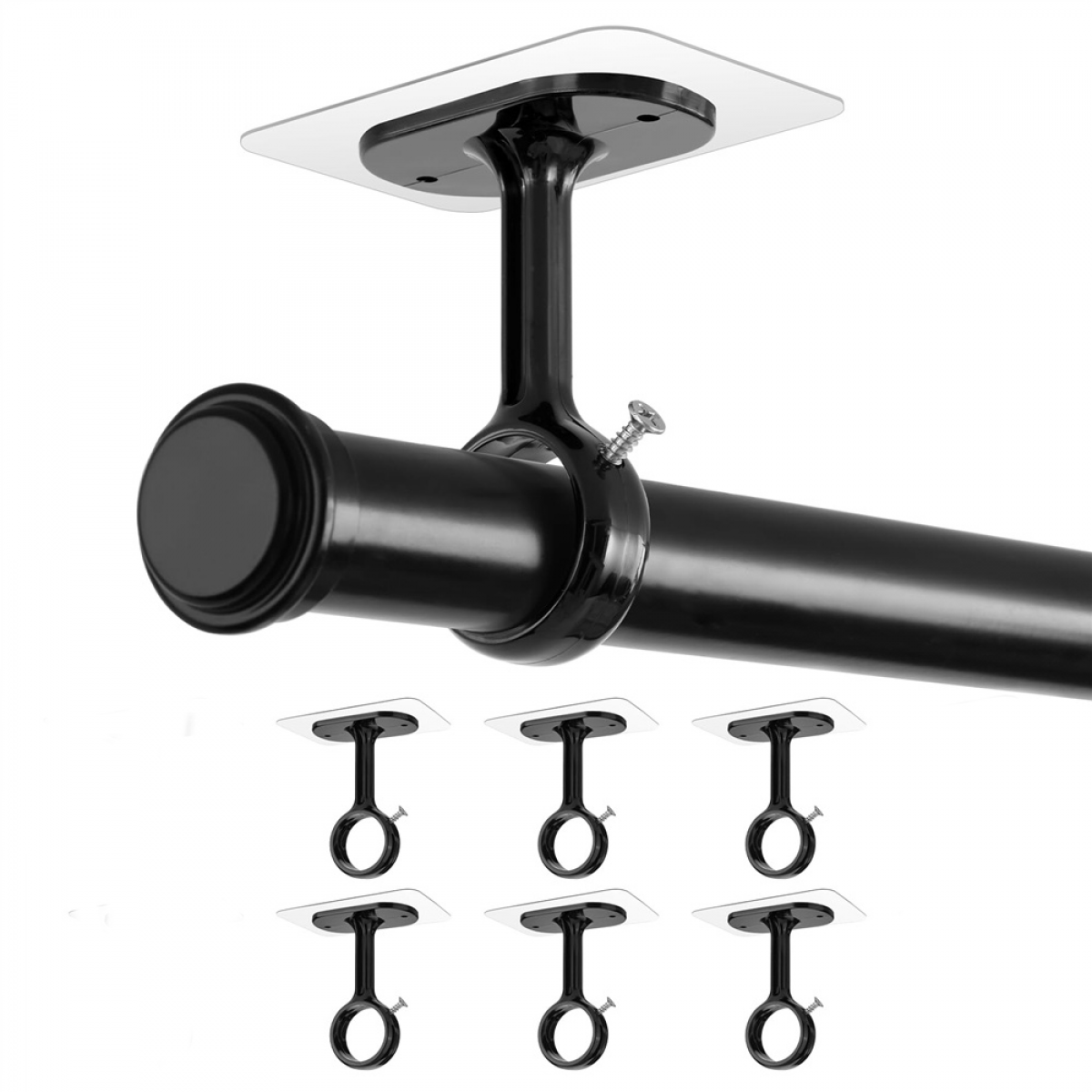 6 supports de tringle à rideaux, sans perforation et rétractables, base ...