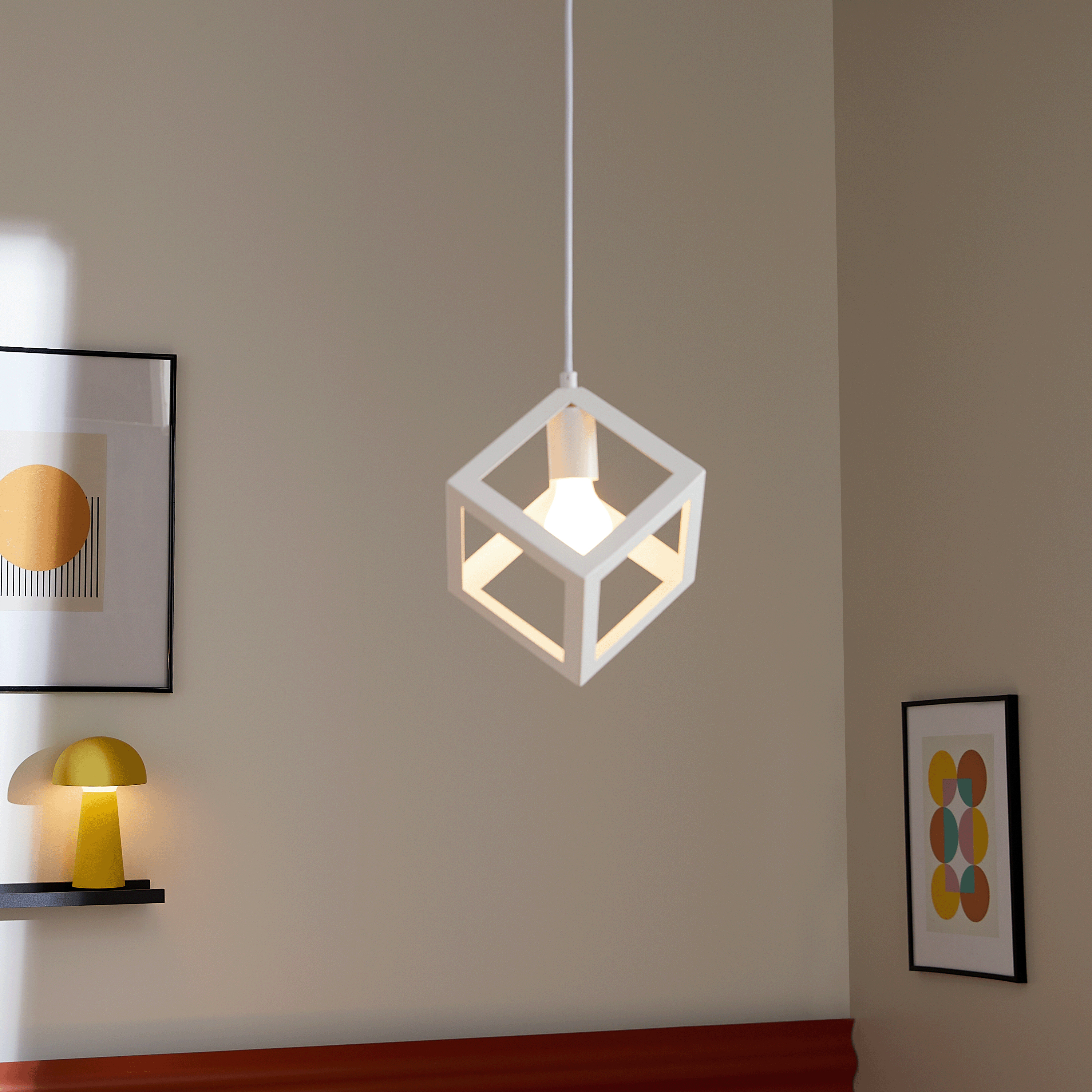 Suspension en fer blanc PLYWOOD - 1 x E27 - 22,6 x 22,6 x 50/130 cm - IP20 - INSPIRE | Leroy Merlin