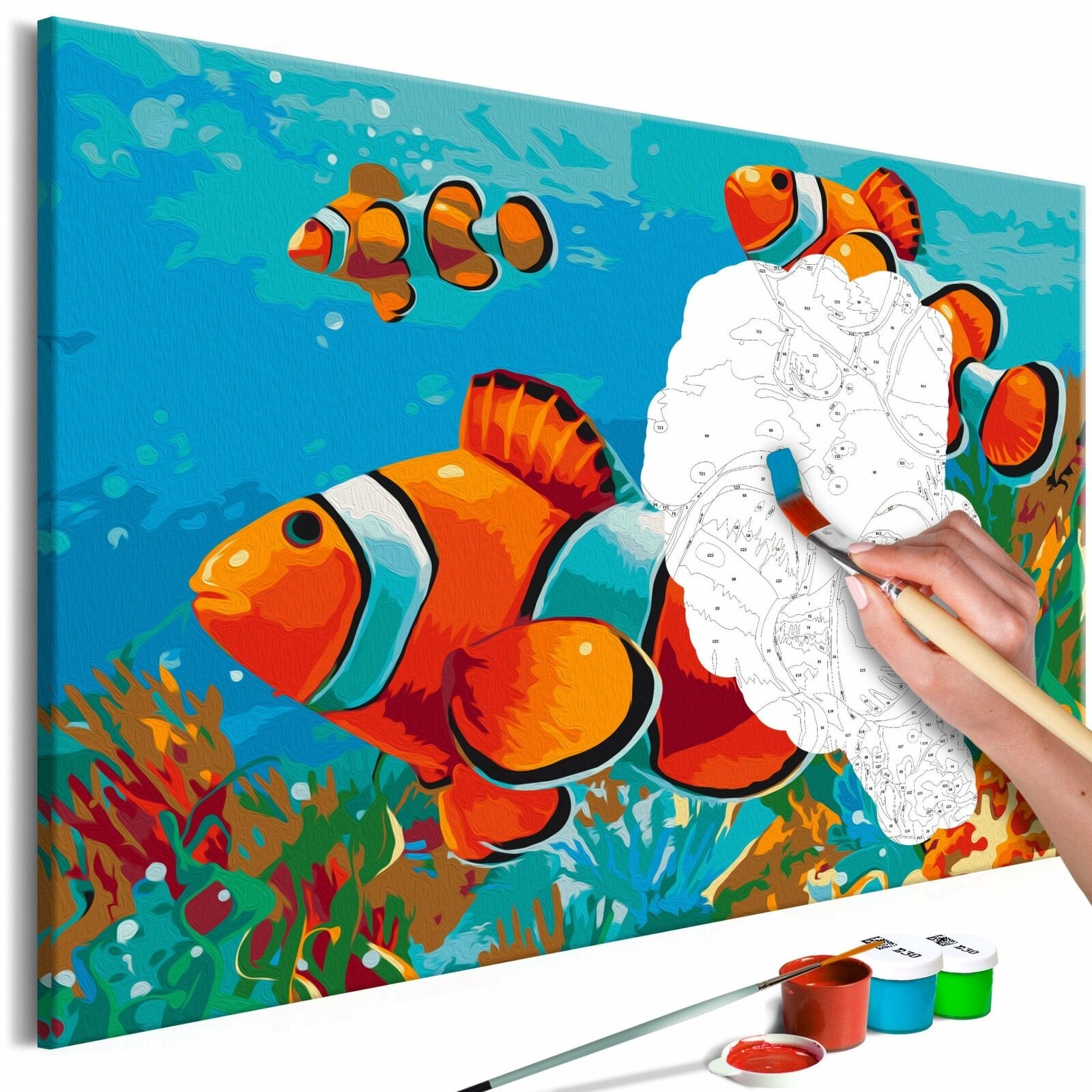 Tableau à peindre Poissons Tropicaux et Coraux 60 x 40 cm Orange et ...