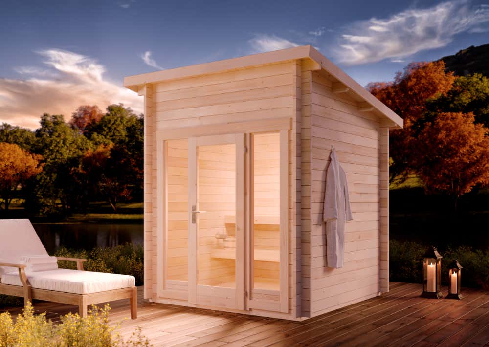 Sauna extérieur Lizzy XXS FinnTherm, 2.5x2.5m dim. ext. (cas échéant ...