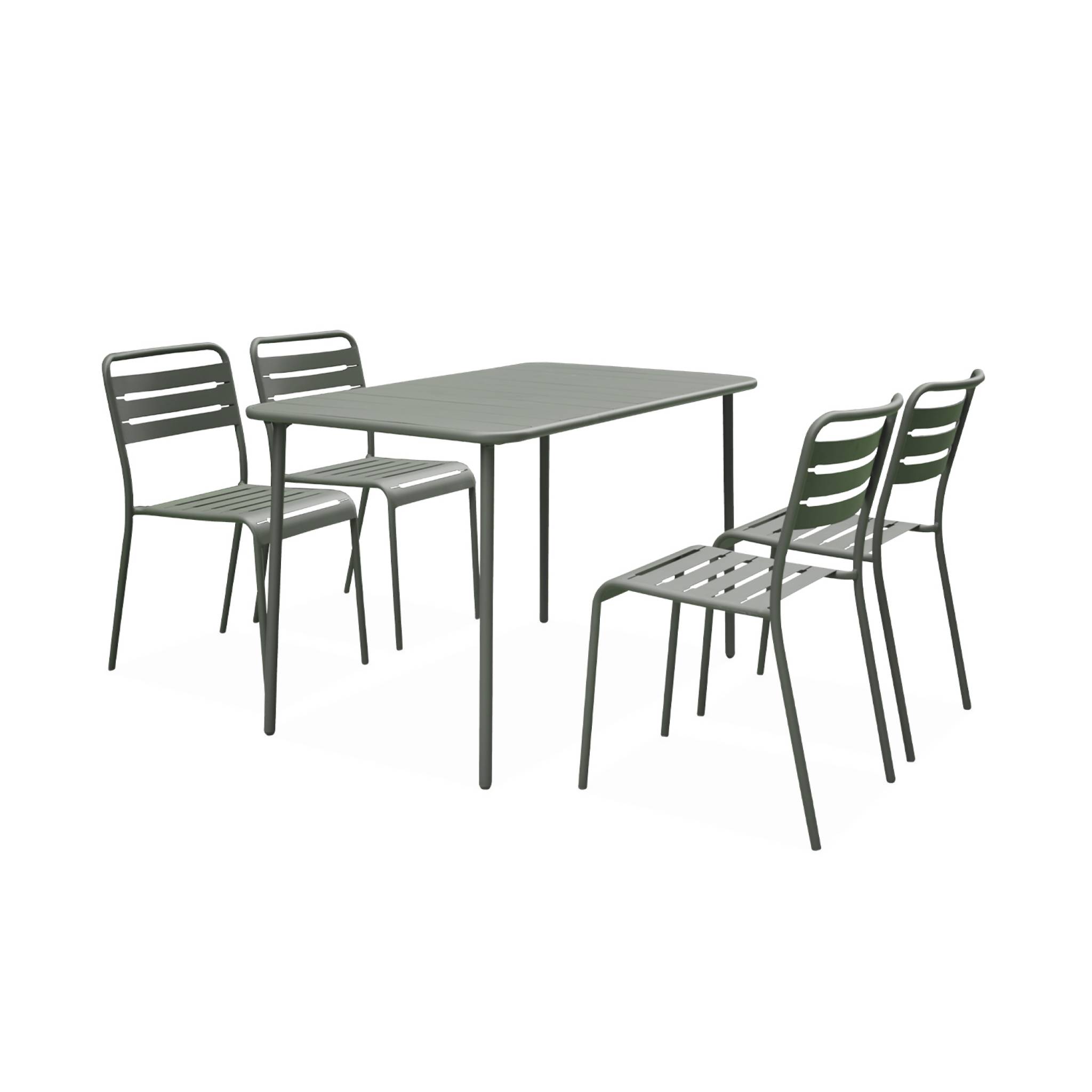 Table de jardin métal + 4 assises kaki en acier. Amelia. 120x70xH72.5cm ...