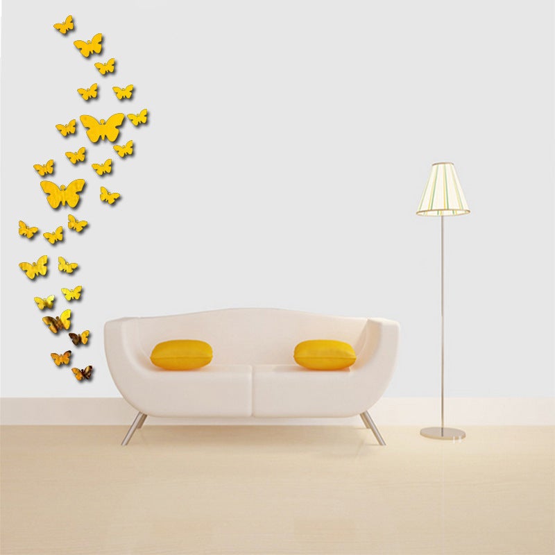 (Or) Autocollants muraux papillon, 36 PCS Acrylique Papillon Miroir ...