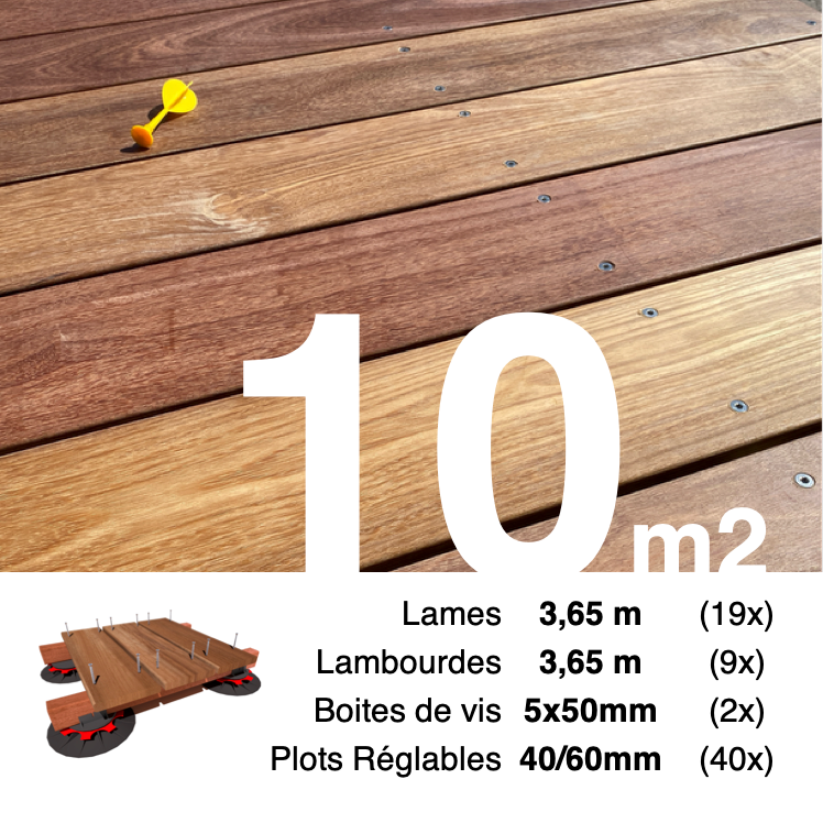 Kit complet terrasse bois exotique CUMARU pour 10 m² • Lames 3,65 m ...