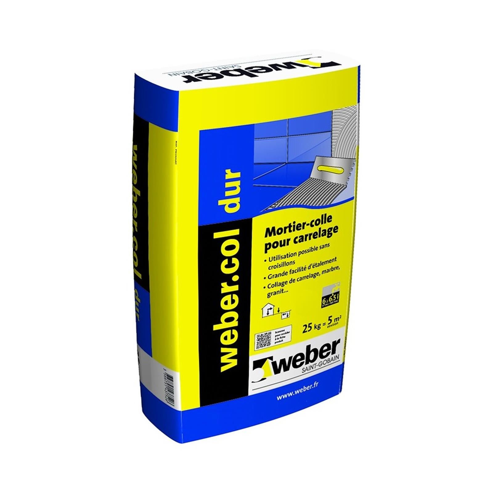 Mortier-colle pour carrelage poreux Webercol dur - gris - sac de 25 kg ...