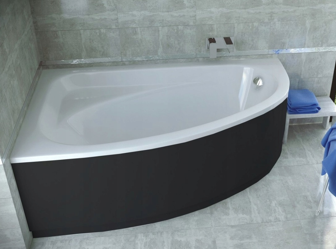 Baignoire d'angle asymétrique CORNEA 140x80 cm GAUCHE avec tablier noir | Leroy Merlin