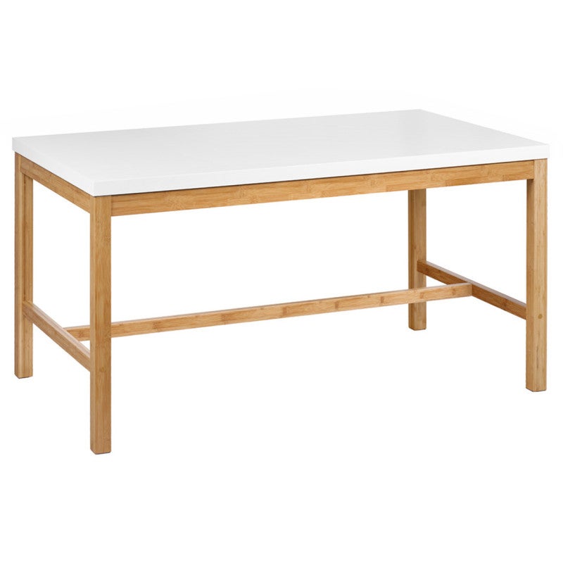 Table L. 140 cm en bois de bambou et plateau blanc mat - ZEZOLLA 0461 ...