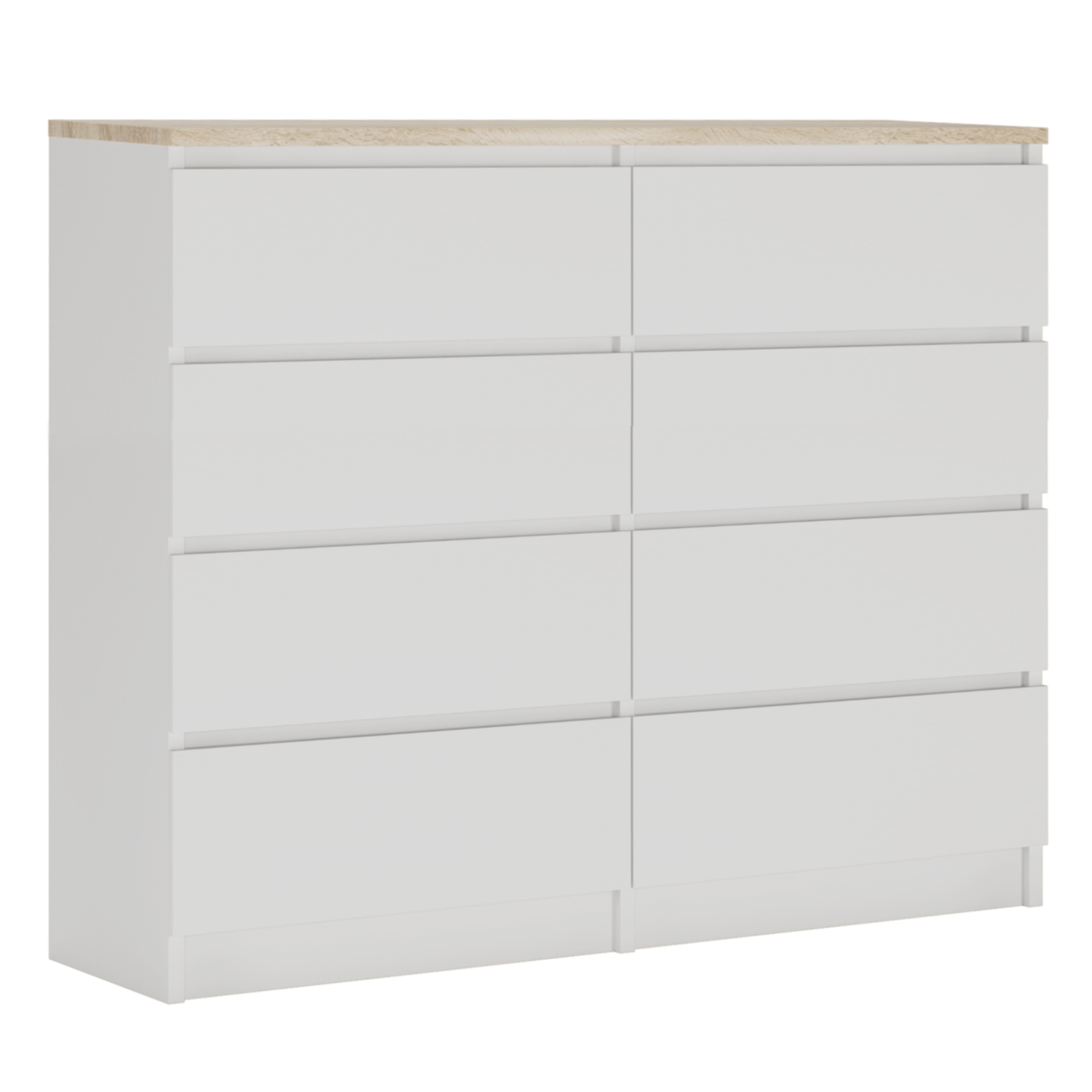 Commode 8 tiroirs : Blanc Mat / Chêne Sonoma Top, 120 x 101 x 39 cm ...