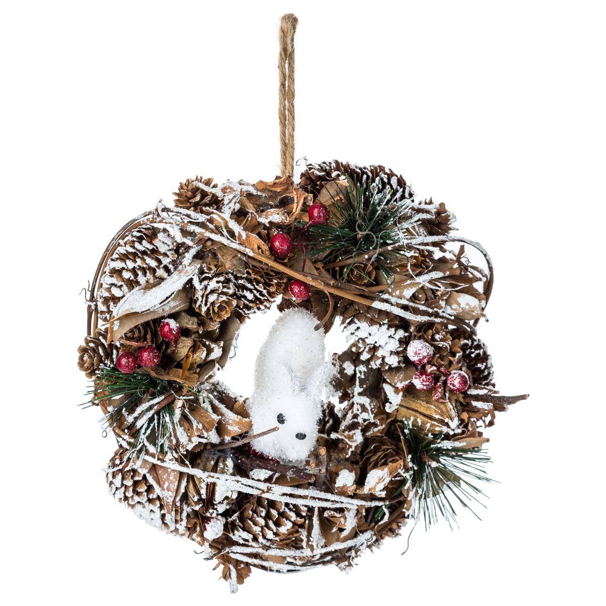 Couronne pomme de pin et personnage 19cm bois - Feeric lights ...