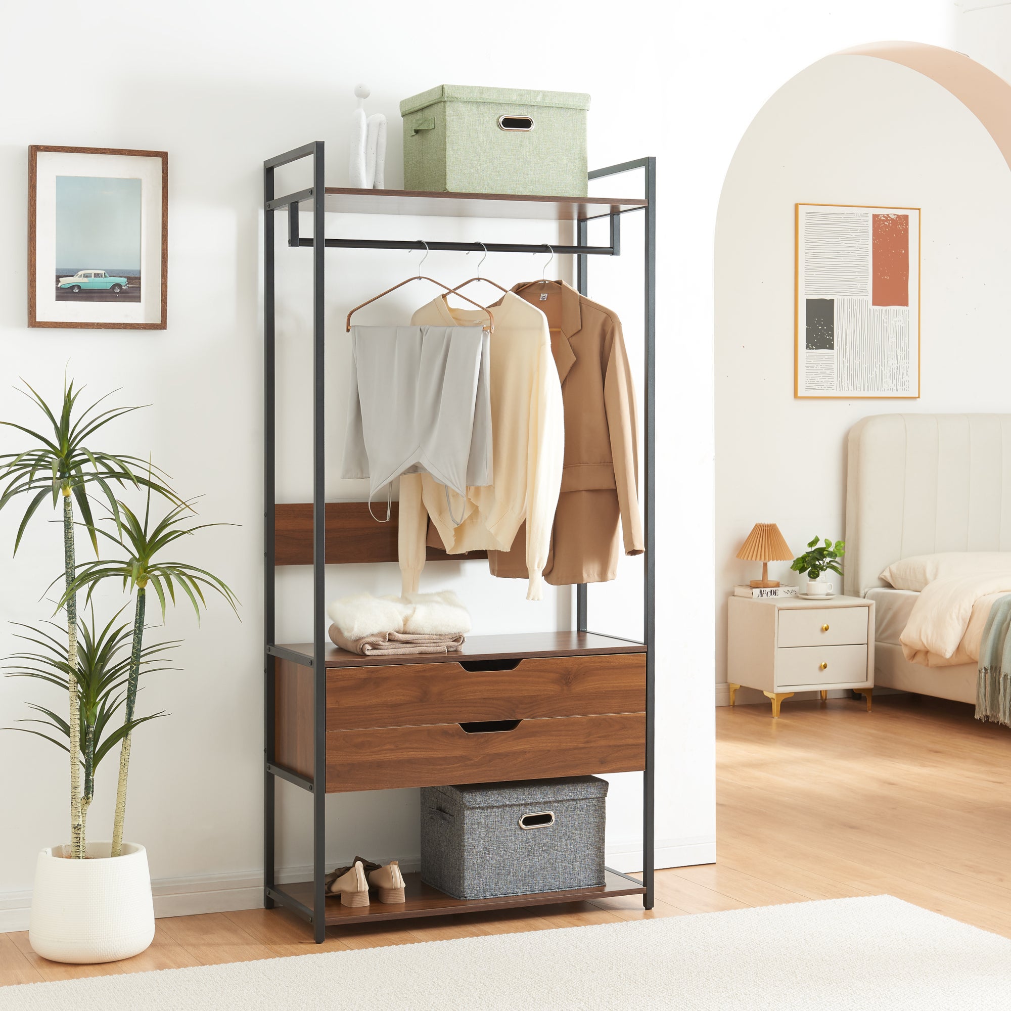 Portant à vêtements Larem avec 2 tiroirs 180 x 84 x 40 cm noir effet ...