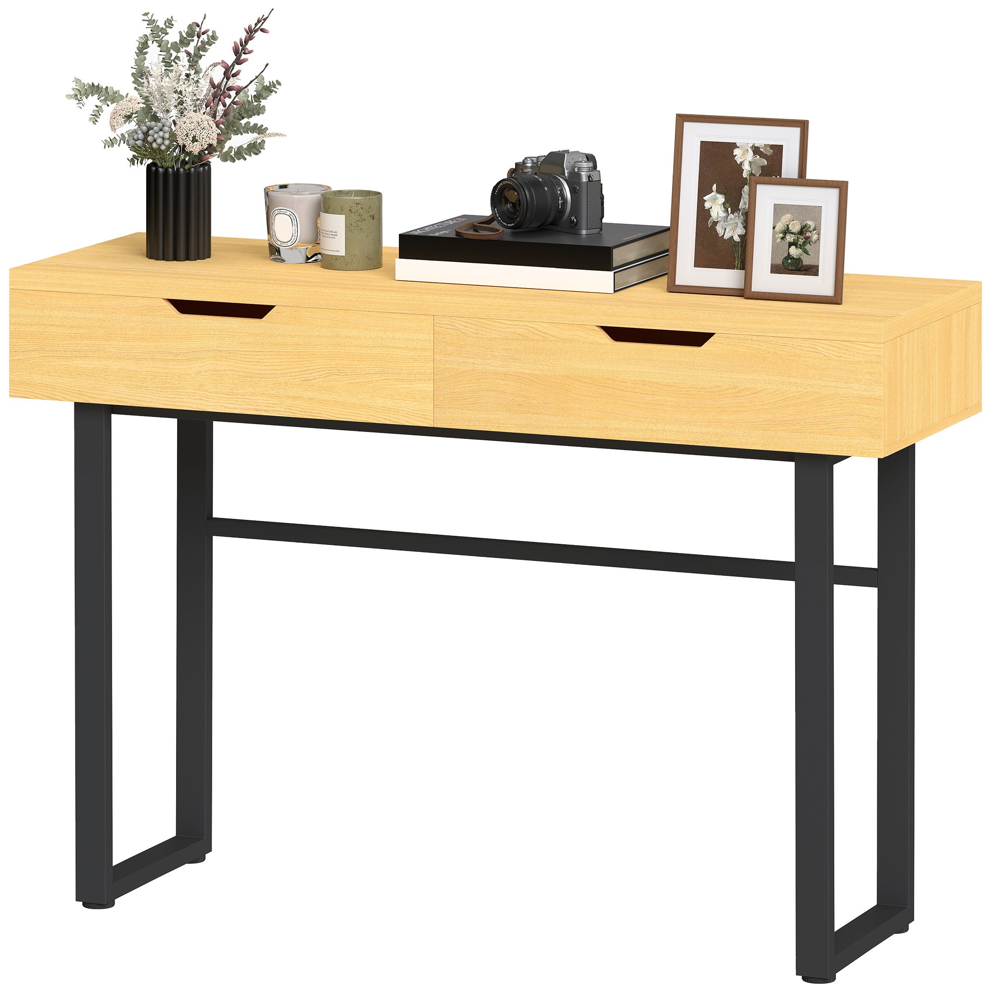 Console meuble 110 cm, table console étroite avec 2 tiroirs, cadre en ...