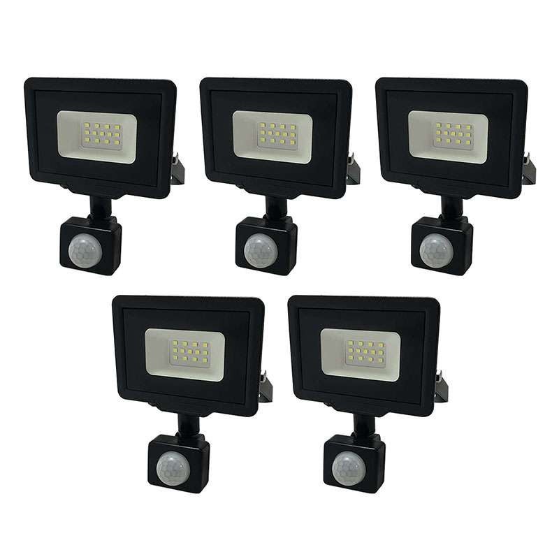 Conjunto de 5 proyectores LED negro 10W al detector IP65 800lm - blanco ...