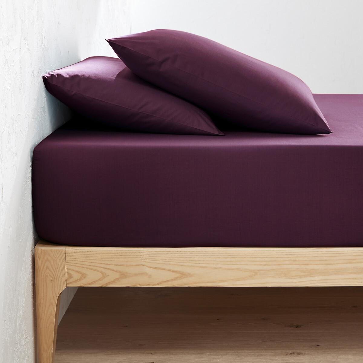 Drap-housse uni en percale de coton bio Scenario - Cassis - 160 x 200 cm | Leroy Merlin