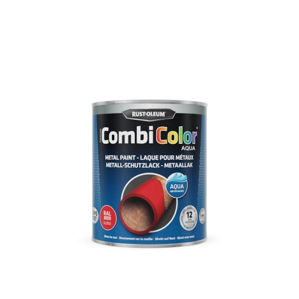 Peinture anti-rouille CombiColor Aqua - rouge RAL 3000 - 750 mL - RUST ...